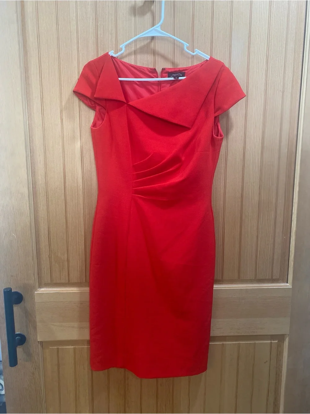 Tahari | Dresses | Tahari Red Asymmetricneck Midi Sheath Dress | Poshmark